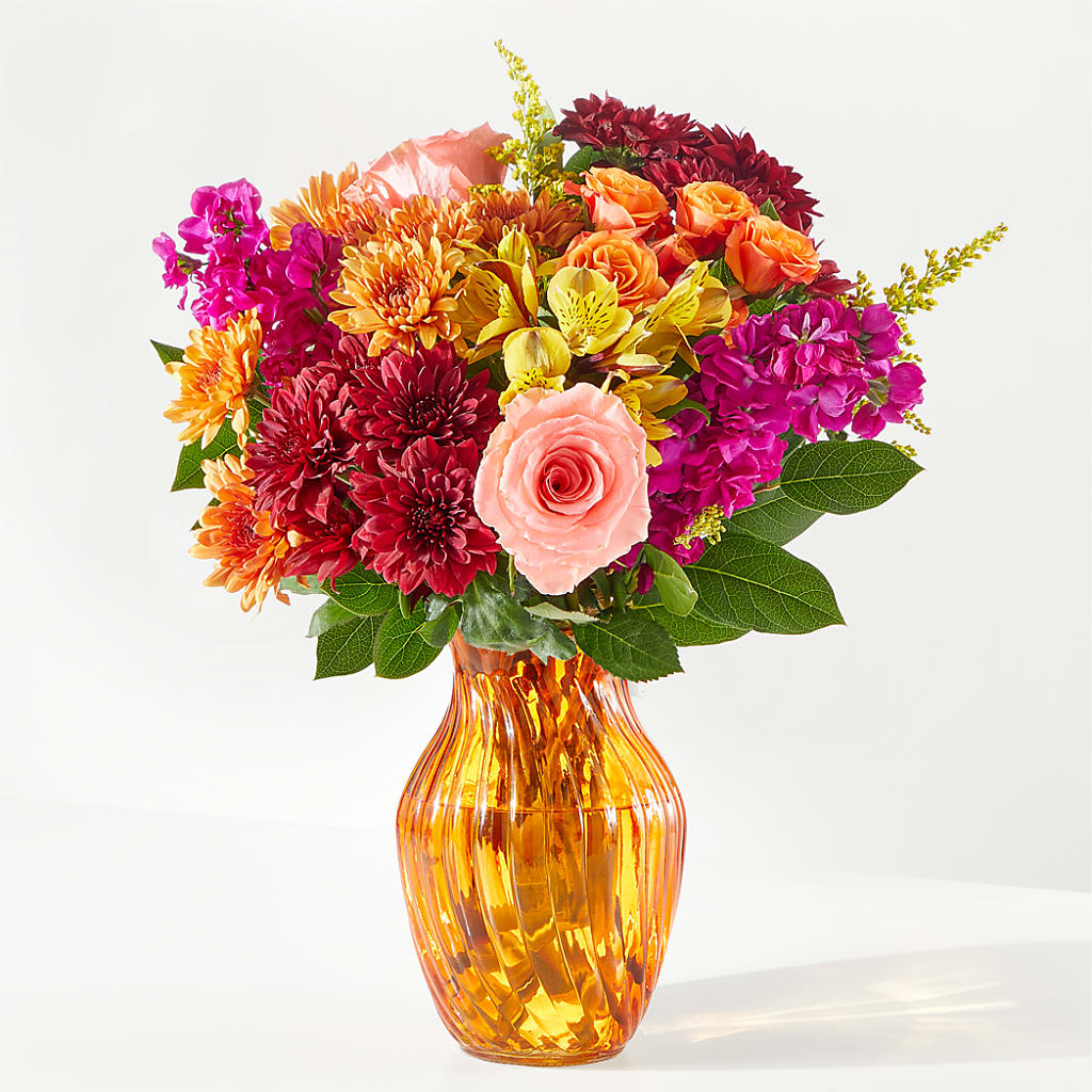 Amber Muse Bouquet – burgundy, butterscotch, orange, peach, pink ...